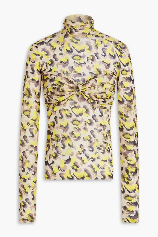 Nanushka Knotted Leopard-print Jersey Turtleneck Top