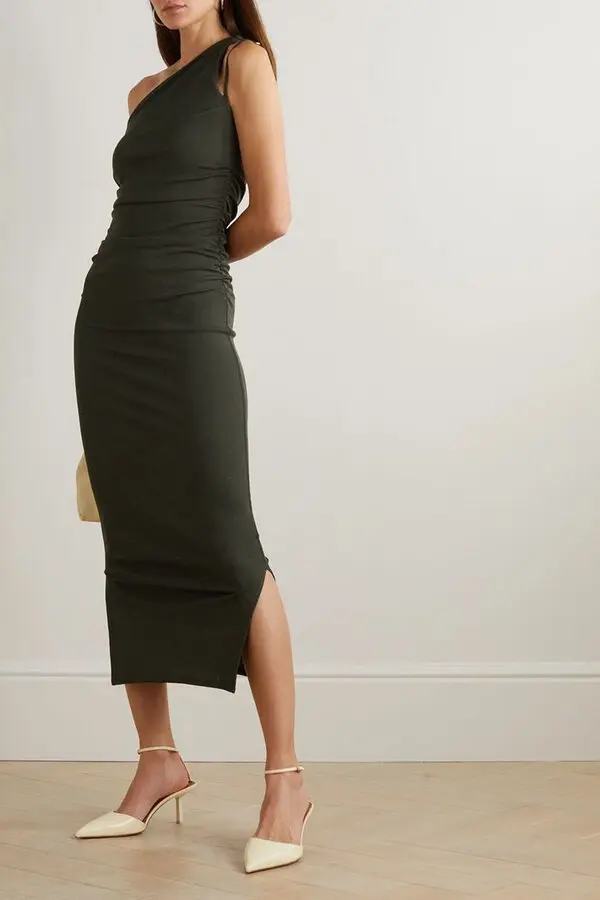 Nanushka Lenna One-shoulder Draped Jersey Midi Dress