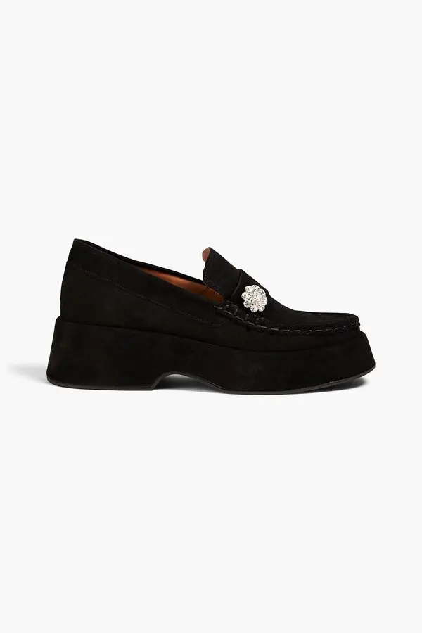 Ganni Crystal-Embellished Platform Loafers In Black - 70  display picture 1