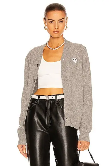 Play Comme Des Garcon Heart Cardigan - Light Grey
