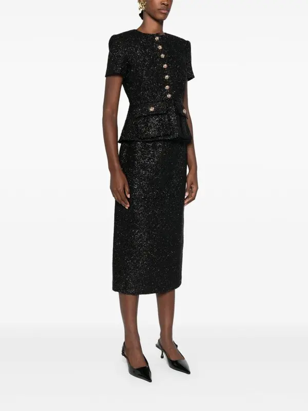 Self-Portrait Tinsel Boucl Midi Dress - Black | Editorialist