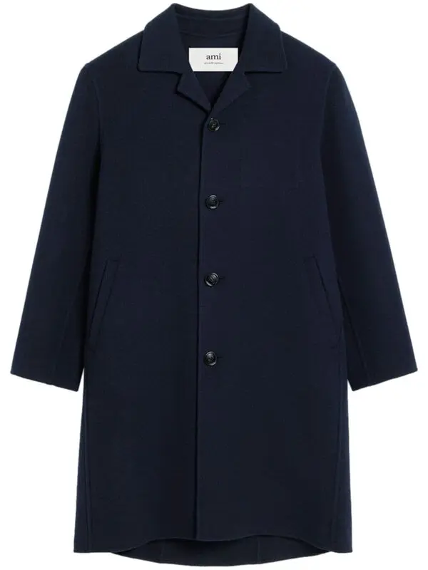 AMI Paris Single-breasted Felted Coat - Blue