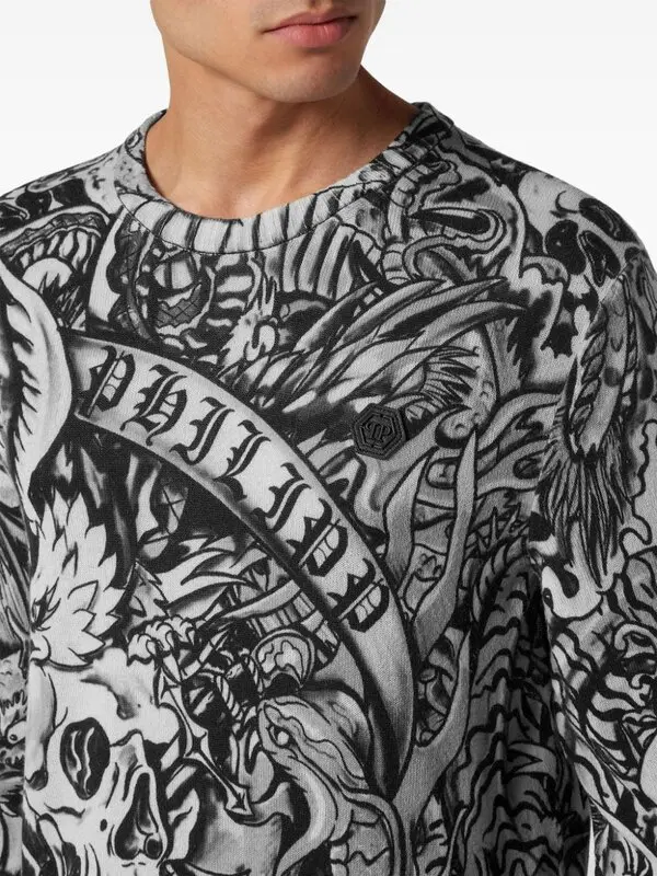 Philipp Plein Tattoo-print Cashmere Sweatshirt