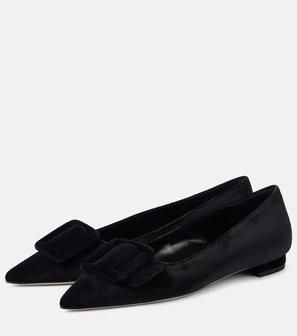 Manolo Blahnik Maysale Velvet Ballet Flats - Black