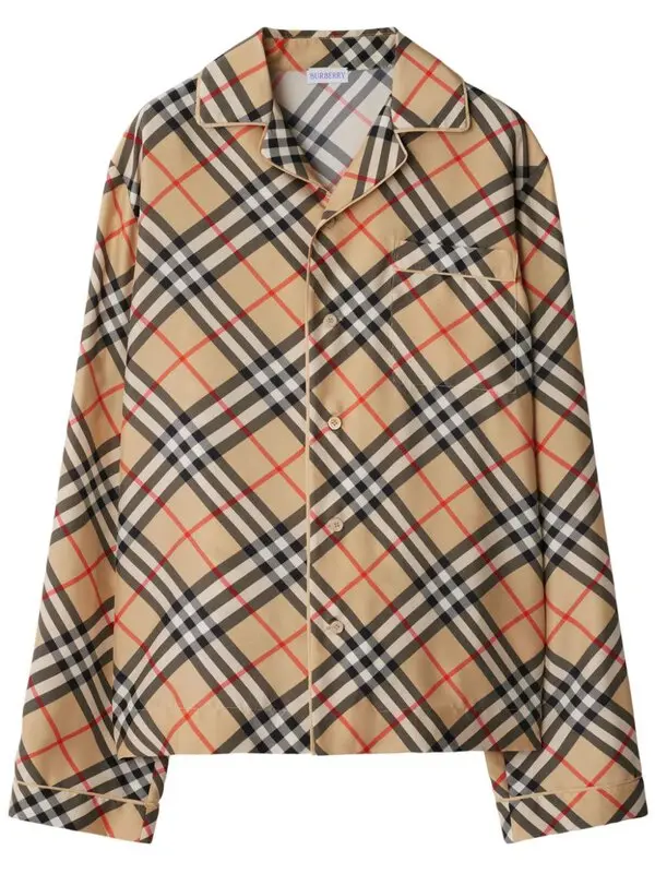 Burberry Vintage Check-print Silk Pajama Top - Neutrals