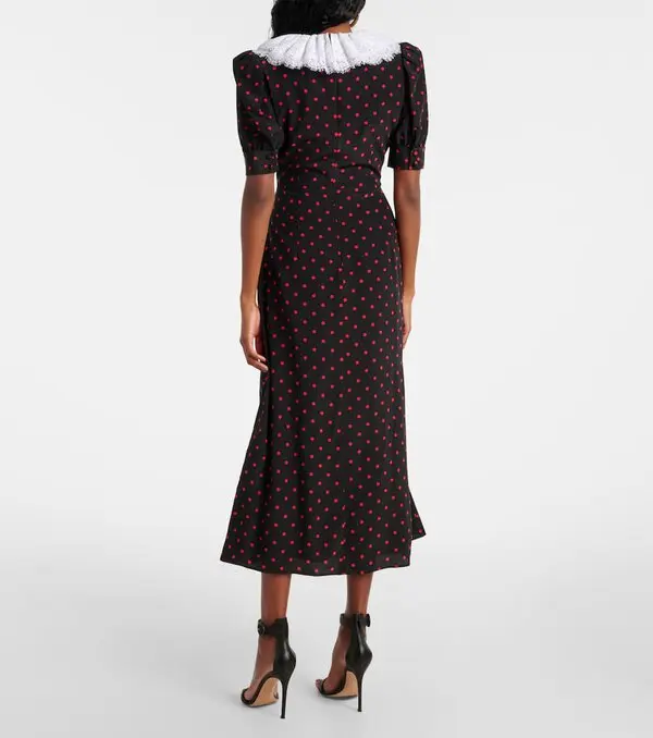 Alessandra Rich Polka-Dot Silk Midi Dress In Black - 30% Off | Editorialist