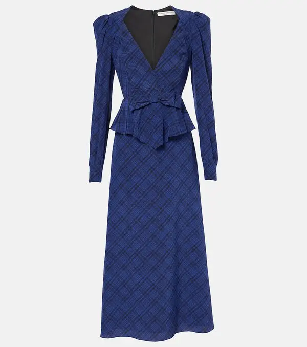 Alessandra Rich Tartan Silk Midi Dress