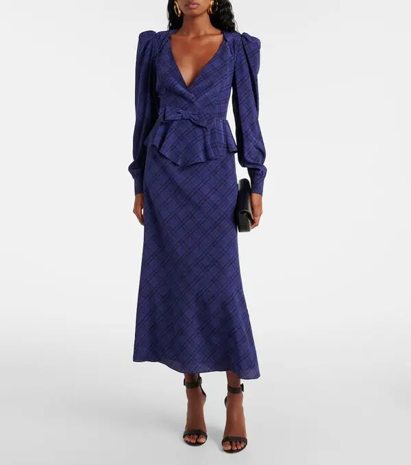 Alessandra Rich Tartan Silk Midi Dress