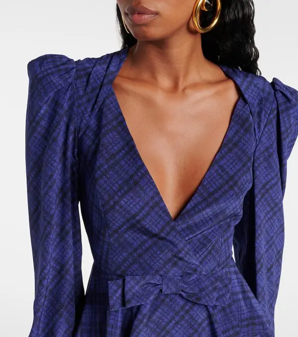 Alessandra Rich Tartan Silk Midi Dress