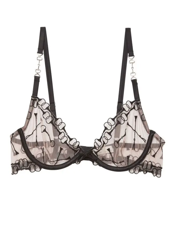 Fleur Du Mal Equestrian-embroidered Demi Bra - Black