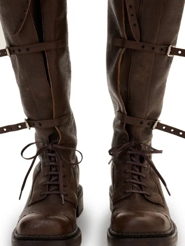 Miu Miu Lace-up Leather Boots - Brown