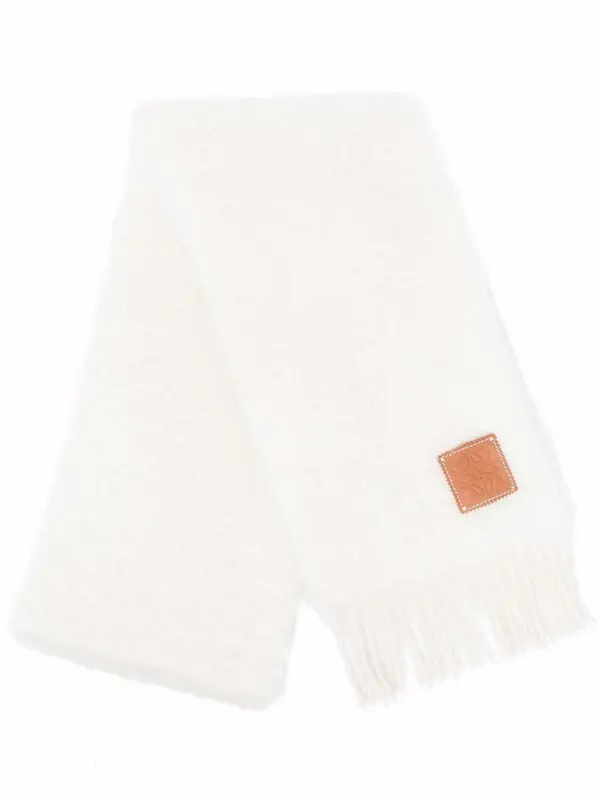 Loewe Anagram Patch Fringed Scarf - Neutrals