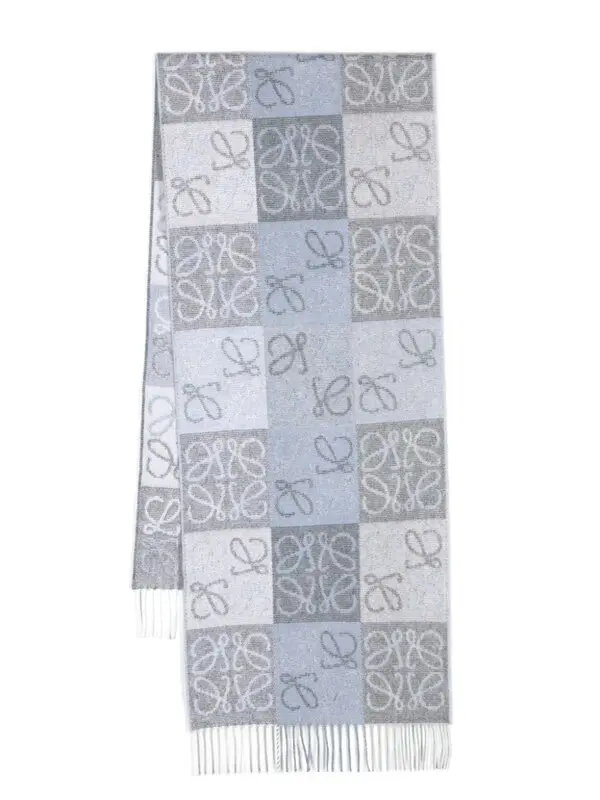 Loewe Anagram-jacquard Wool-blend Scarf - Blue