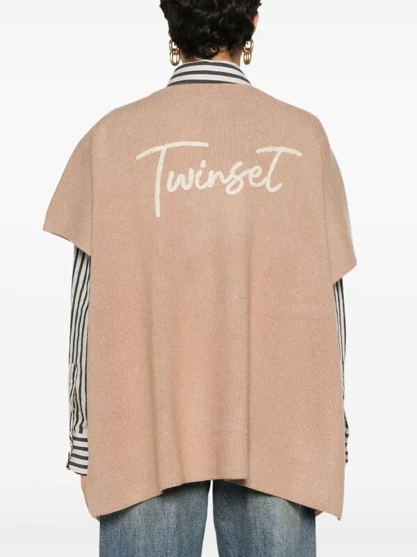 TWINSET Logo-embroidered Poncho - Neutrals