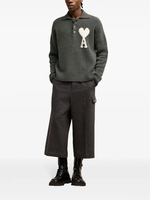 AMI Paris De Coeur Polo Sweater - Grey