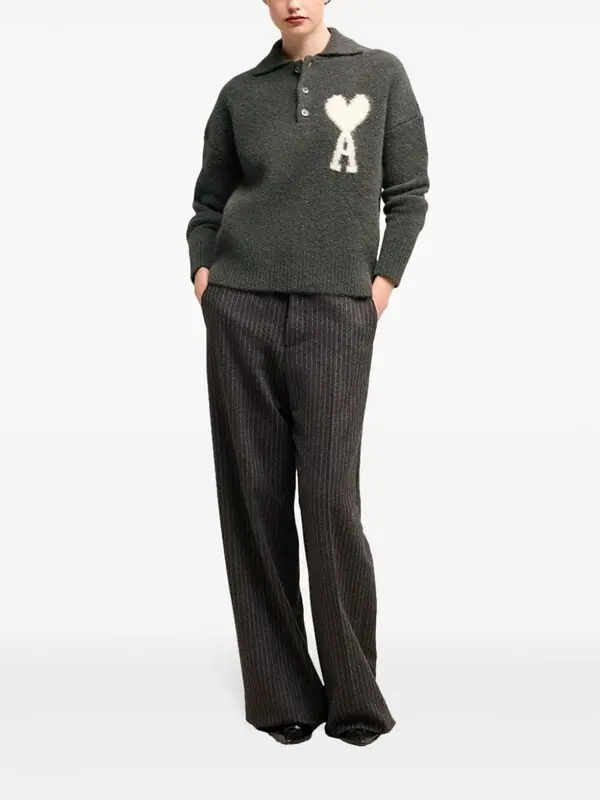 AMI Paris De Coeur Polo Sweater - Grey