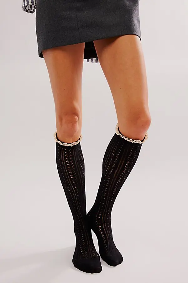 Free People Misty Net Pointelle Tall - Black