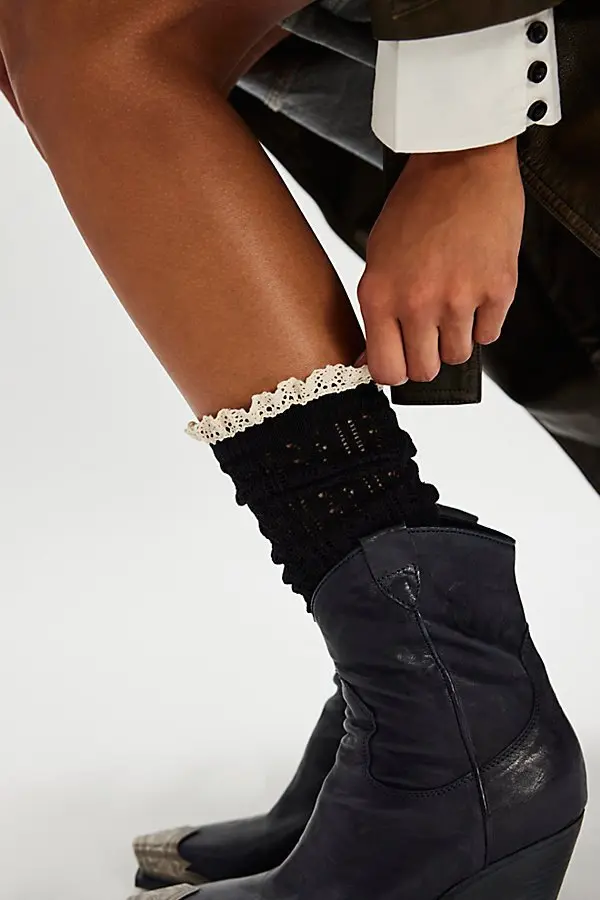 Free People Pointelle Knee High Socks - Black