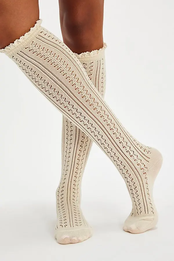 Free People Pointelle Knee High Socks - Cream