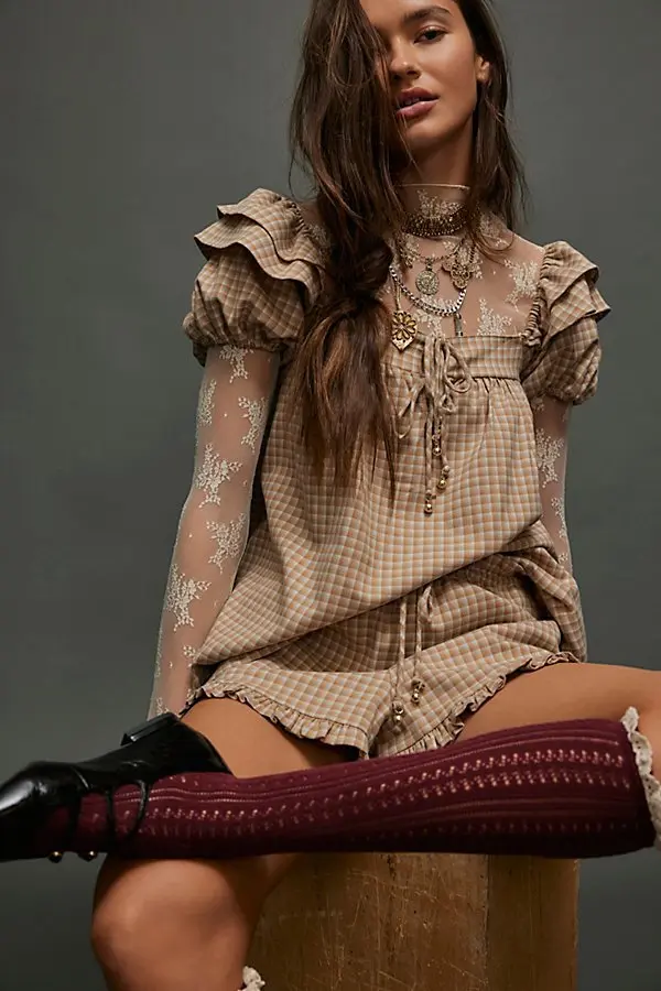 Free People Misty Net Pointelle Tall - Oxblood
