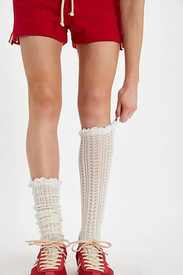 Free People Pointelle Knee High Socks - White