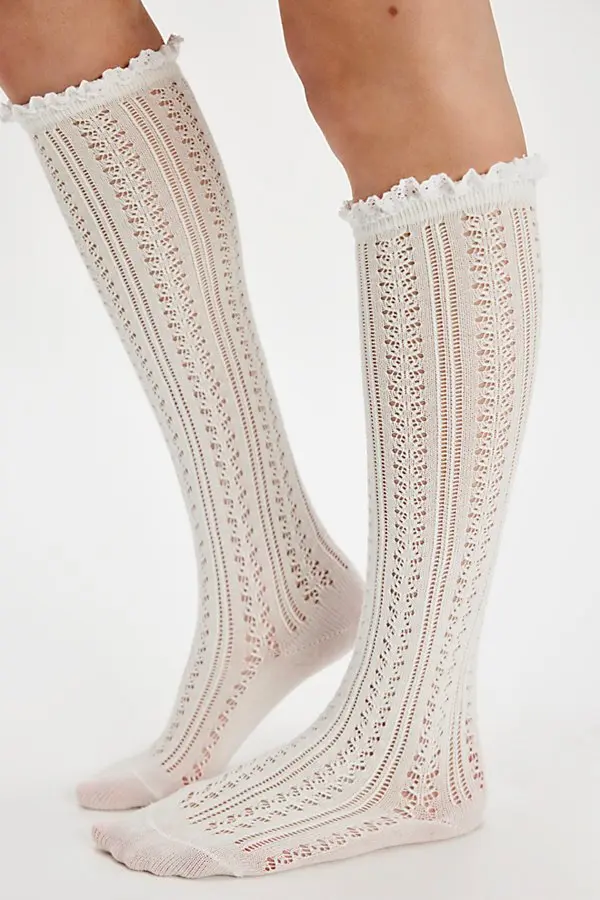 Free People Pointelle Knee High Socks - White