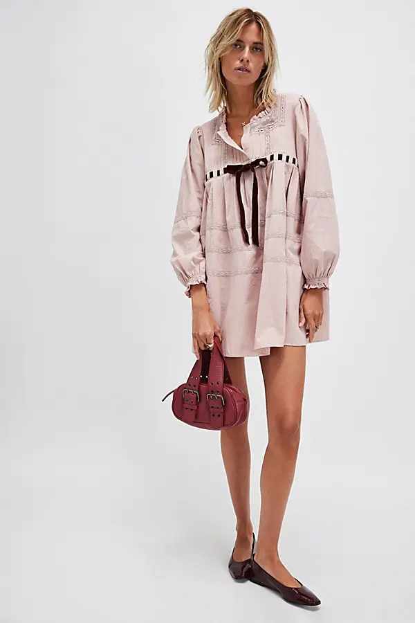 Free People Tea Time Mini Dress - Pale Mauve