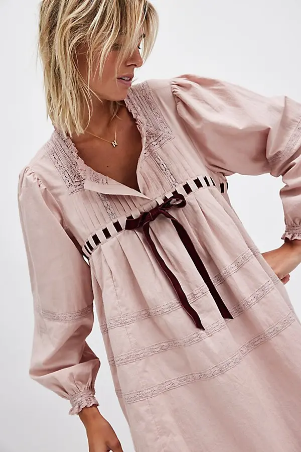 Free People Tea Time Mini Dress - Pale Mauve