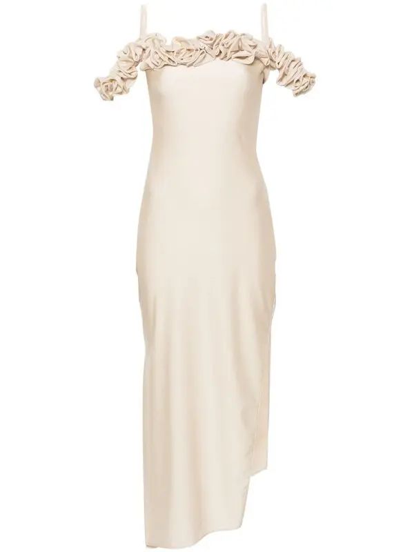 Coperni Ruffled-detailing Midi Dress - Neutrals