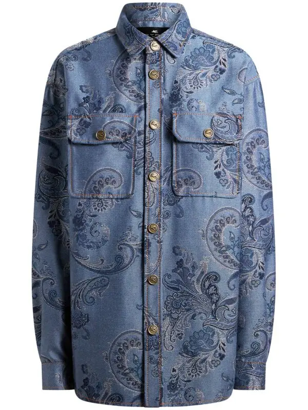 Etro Jacquard Denim Overshirt - Blue