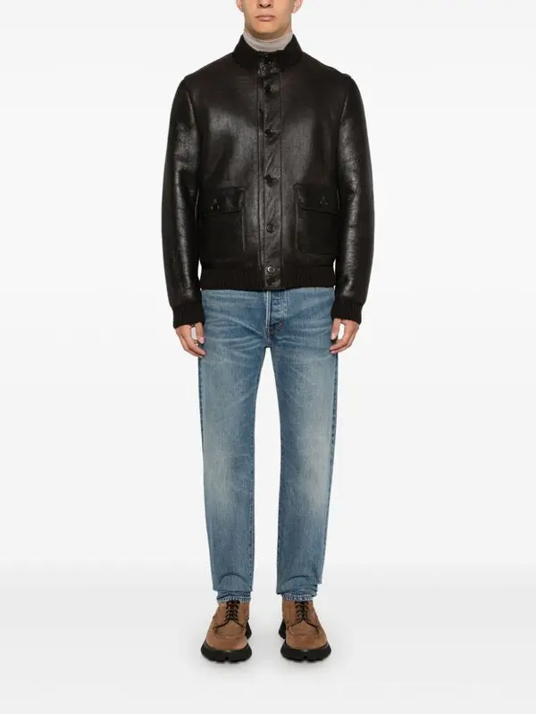 SALVATORE SANTORO Leather Bomber Jacket - Brown
