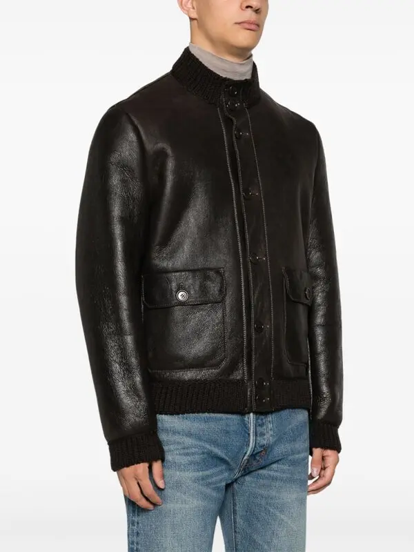 SALVATORE SANTORO Leather Bomber Jacket - Brown