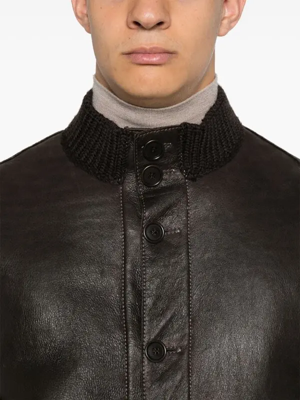 SALVATORE SANTORO Leather Bomber Jacket - Brown