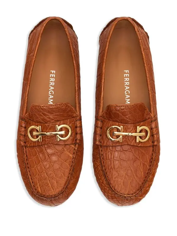 Ferragamo Gancini-Plaque Leather Loafers In Brown - 30% Off  display picture 2