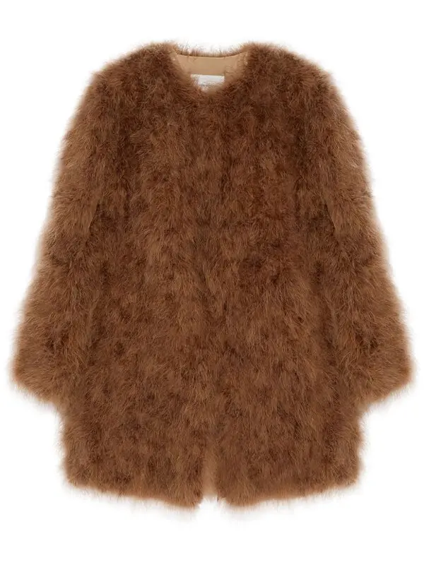 YVES SALOMON Feather-detailing Coat - Brown