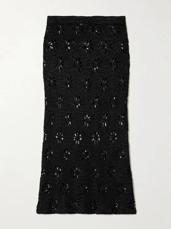 Calle Del Mar Floral Crocheted Midi Skirt - Black