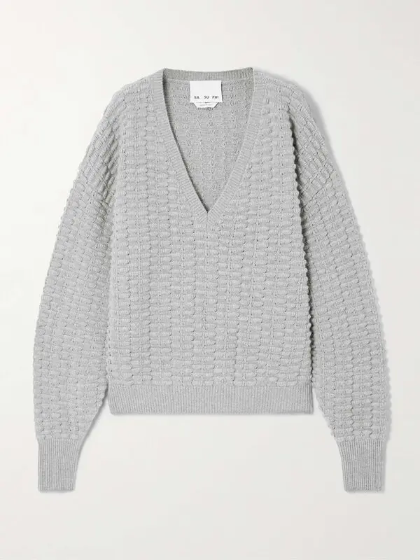 Sasuphi Textured Wool And Cashmere-blend Sweater - Gray