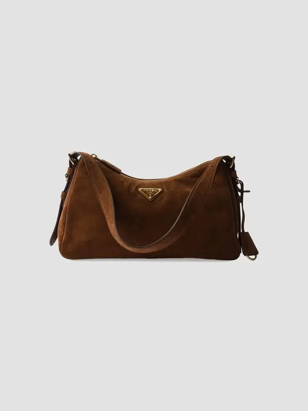 Prada Aimée Suede Shoulder Bag - Dark Brown