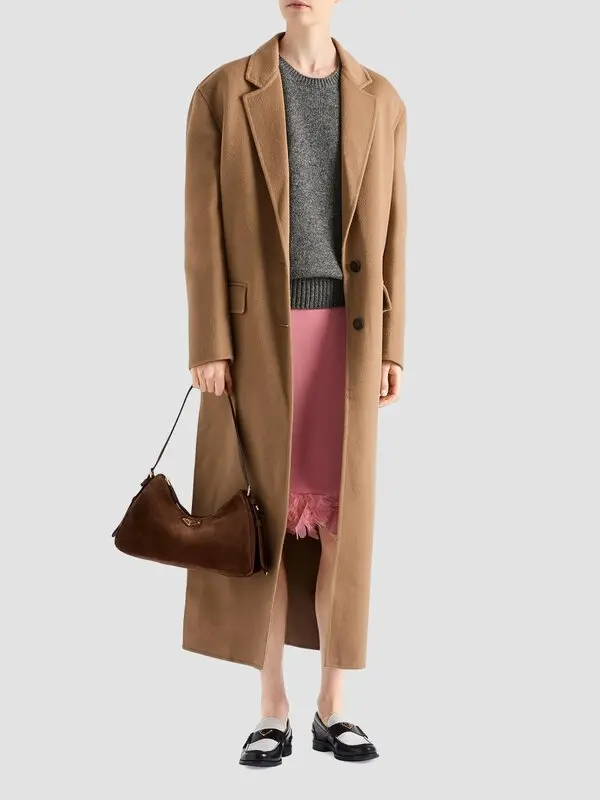 Prada Aimée Suede Shoulder Bag - Dark Brown