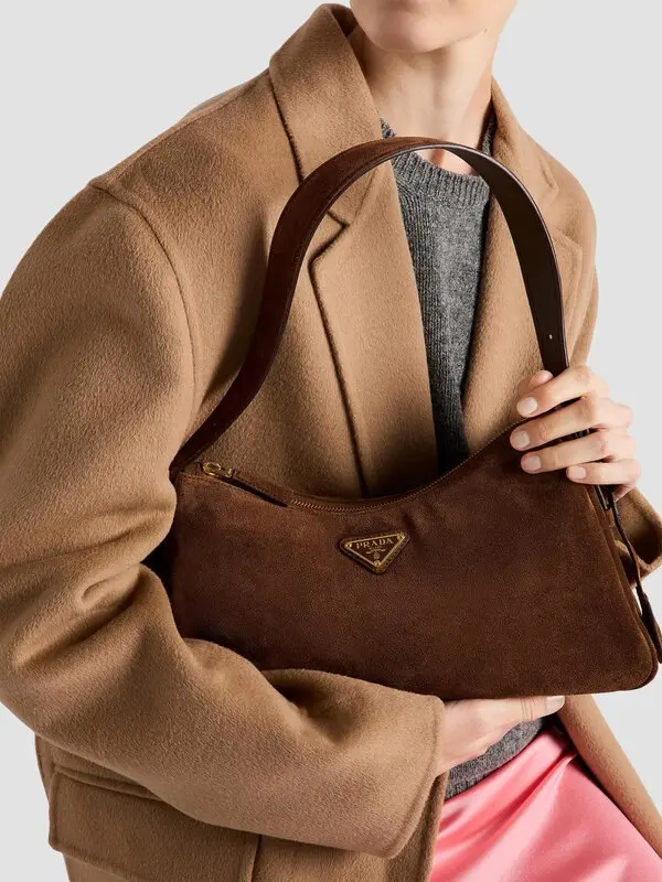 Prada Aimée Suede Shoulder Bag - Dark Brown