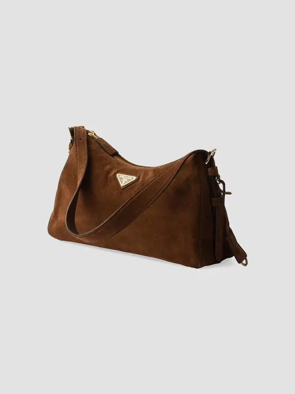 Prada Aimée Suede Shoulder Bag - Dark Brown