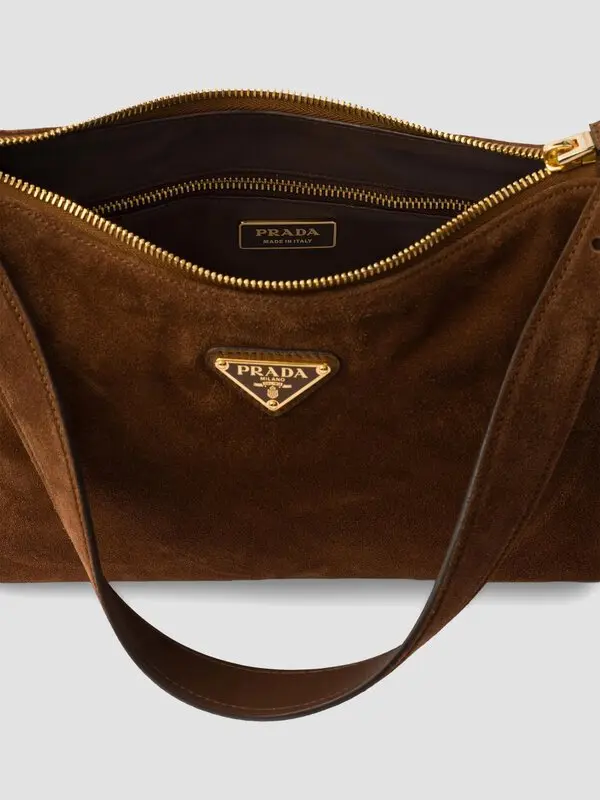 Prada Aimée Suede Shoulder Bag - Dark Brown