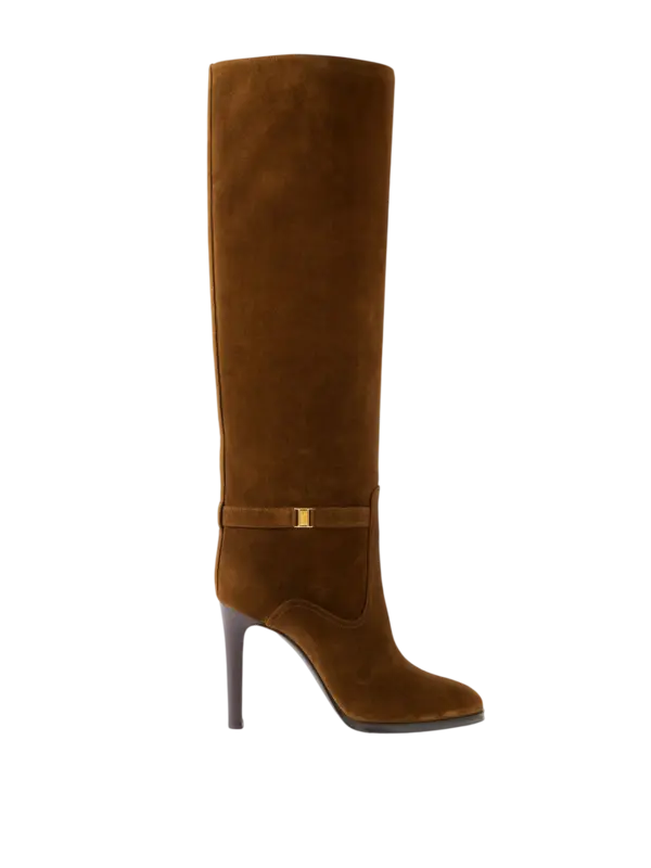 Saint Laurent Diane Suede Knee Boots - Brown