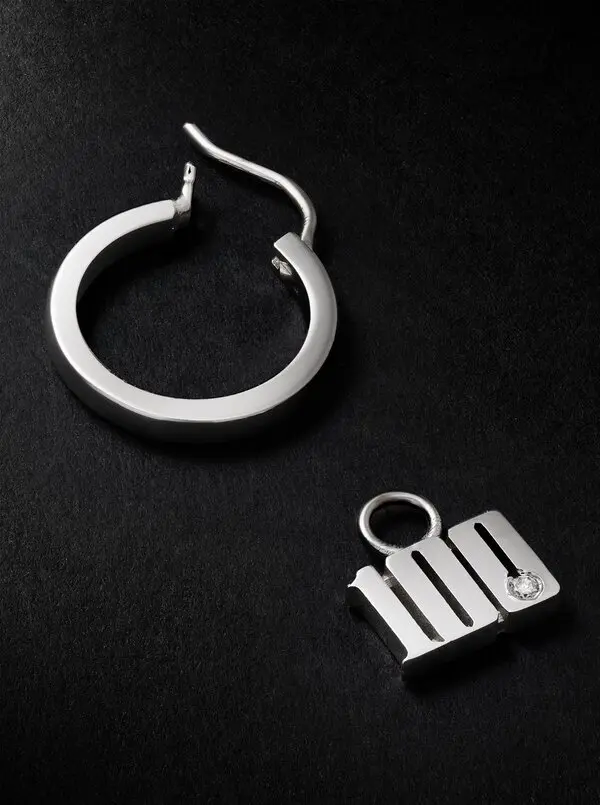 Established 100-dollars White Gold Diamond Pendant Hoop Earring