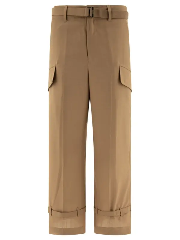 Sacai Belted Wide-leg Trousers - Beige