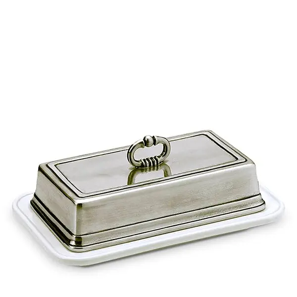MATCH Convivio Ceramic Butter Dish With Pewter Cover - Pewter/white