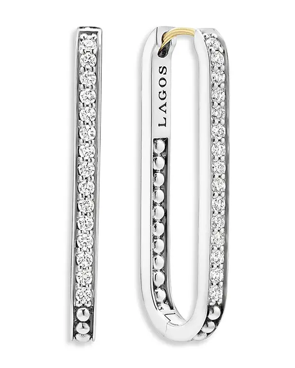 Lagos 14k Yellow Gold & Sterling Diamond Oval Hoop Earrings - Silver
