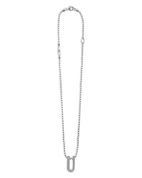 Lagos Sterling Caviar Spark Diamond U Pendant Necklace - Silver