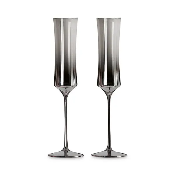 NUDE GLASS Dream Parade Flute Champagne Glasses, Set Of 2 - Grey