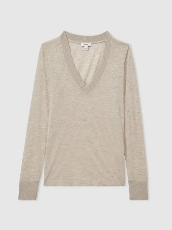 REISS Evelyn Lyocell-wool Marled V-neck Top